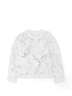 GANNI Floral-appliqué Crochet-knit Sweater - White