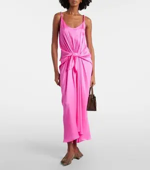 JW Anderson Gathered Silk Satin Midi Dress