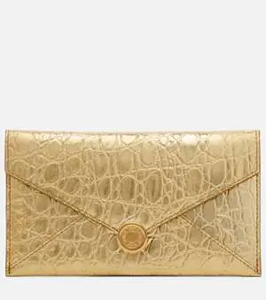 Dries Van Noten Embossed Metallic Leather Clutch - Gold
