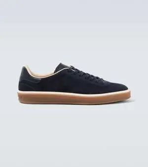 Loro Piana Tennis Leather-trimmed Suede Sneakers - Blue