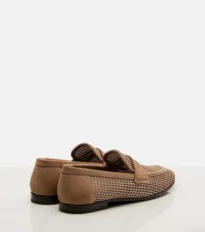 Brunello Cucinelli Perforated Leather Penny Loafers - Beige