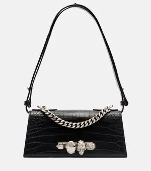 Alexander McQueen Jewelled Mini Leather Shoulder Bag - Black