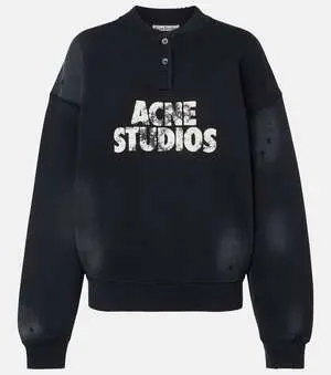 Acne Studios Distressed Logo Cotton Fleece Sweatshirt - Black