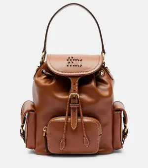 Miu Miu Logo Leather Backpack - Brown