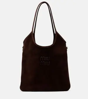 Miu Miu Ivy Logo Suede Shoulder Bag - Brown
