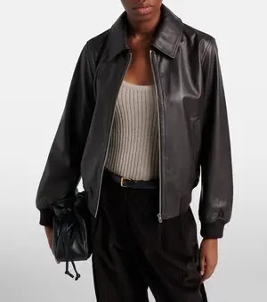YVES SALOMON Leather Blouson Jacket - Brown