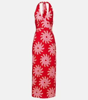 CALA DE LA CRUZ Dasha Printed Linen Maxi Dress - Red