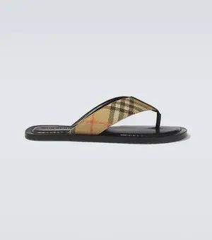 Burberry Check Leather-trimmed Thong Sandals - Beige