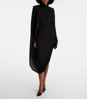 MUGLER Asymmetric Caped Crêpe Midi Dress - Black
