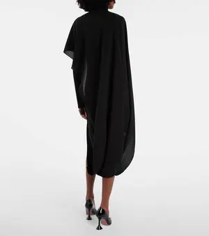 MUGLER Asymmetric Caped Crêpe Midi Dress - Black