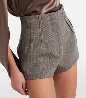 MUGLER Houndstooth Virgin Wool Shorts - Brown