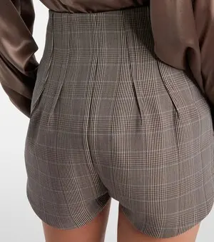 MUGLER Houndstooth Virgin Wool Shorts - Brown