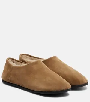 CHRISTEN Big Bootie Shearling-trimmed Suede Slip-on Shoes - Brown