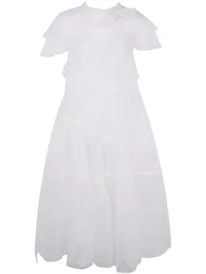 Simone Rocha Sheer Bow Sash Split Hoop" Flounce Dress - White