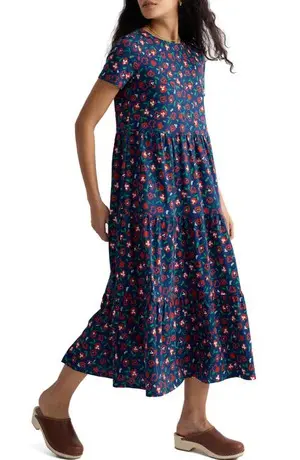 SEASALT CORNWALL Line Strokes Floral Organic Cotton Midi Dress