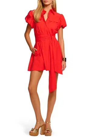 Ramy Brook Nicky Stretch Cotton Mini Shirtdress - Crimson