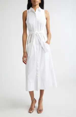 Ramy Brook Darcey Tie Waist Midi Shirtdress - White