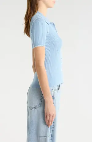 Rag & Bone Harper Whipstitch Detail Short Sleeve Cardigan