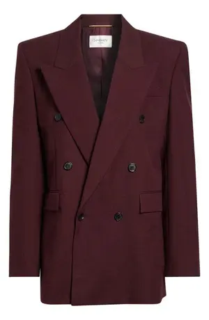 Saint Laurent Double Breasted Wool Gabardine Blazer - Lie De Vin