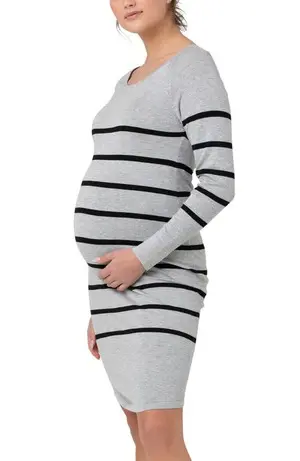 RIPE MATERNITY Valerie Tunic Dress With Contrast Stripes - Grey/black