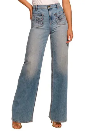Ramy Brook Heidi Patch Pocket High Waist Wide Leg Jeans - Light Wash