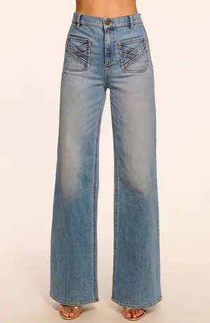 Ramy Brook Heidi Patch Pocket High-waist Wide-leg Jeans