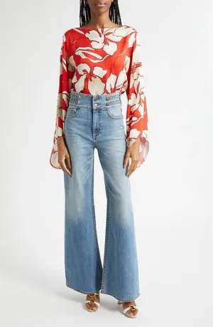 Ramy Brook Amanda Floral Flare Cuff Top