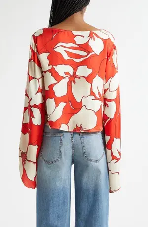 Ramy Brook Amanda Floral Flare Cuff Top