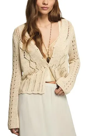 Lucky Brand Pointelle Crop Cardigan - Turtledove