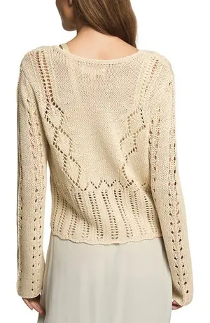 Lucky Brand Pointelle Crop Cardigan - Turtledove