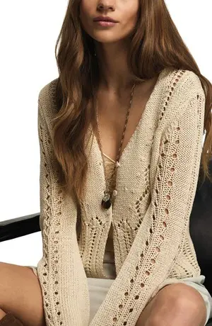 Lucky Brand Pointelle Crop Cardigan - Turtledove