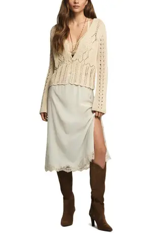 Lucky Brand Pointelle Crop Cardigan - Turtledove