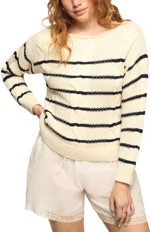 Lucky Brand Stripe Cable Stitch Cardigan - Tofu