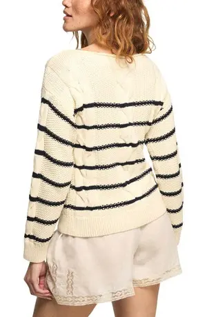 Lucky Brand Stripe Cable Stitch Cardigan