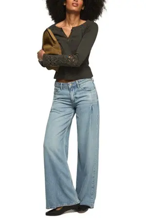 Lucky Brand Lace Trim Rib Henley Top