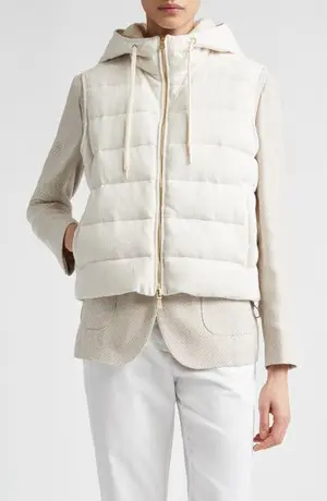 Eleventy Hooded Down Puffer Vest - 00 Ivory