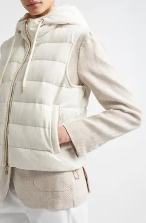 Eleventy Hooded Down Puffer Vest - 00 Ivory