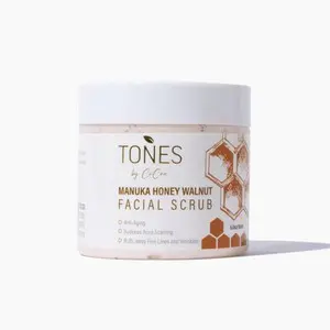 TONES BY COCOA Manuka Honey Exfoliating And Skin Brightening Formula Scrub 180ml - With Orange And Black Words
