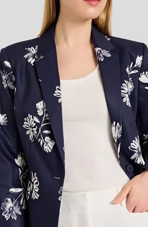 TAHARI ASL Floral One-button Blazer