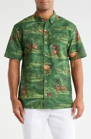 KAHALA Paniolo Country Print Cotton Short Sleeve Button-down Shirt