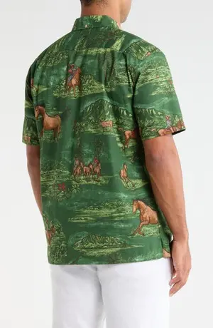 KAHALA Paniolo Country Print Cotton Short Sleeve Button-down Shirt