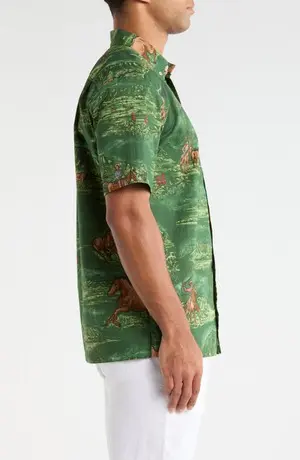 KAHALA Paniolo Country Print Cotton Short Sleeve Button-down Shirt