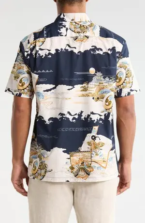 KAHALA Hajime Print Short Sleeve Cotton Button-down Shirt