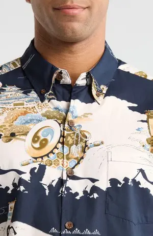 KAHALA Hajime Print Short Sleeve Cotton Button-down Shirt
