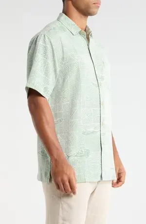 KAHALA Kapakahi Jacquard Short Sleeve Button-up Shirt - Wasabi