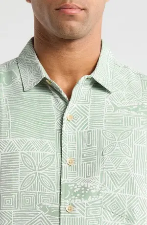 KAHALA Kapakahi Jacquard Short Sleeve Button-up Shirt - Wasabi