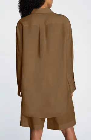 KENNETH COLE Long Linen Blend Button-up Shirt - Mesquite