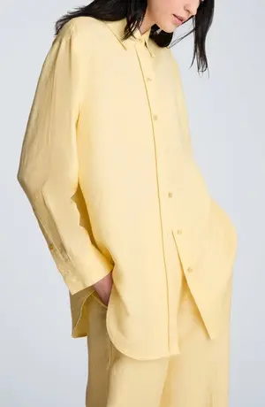 KENNETH COLE Long Linen Blend Button-up Shirt - Pastel Yellow