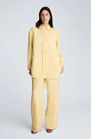 KENNETH COLE Long Linen Blend Button-up Shirt - Pastel Yellow