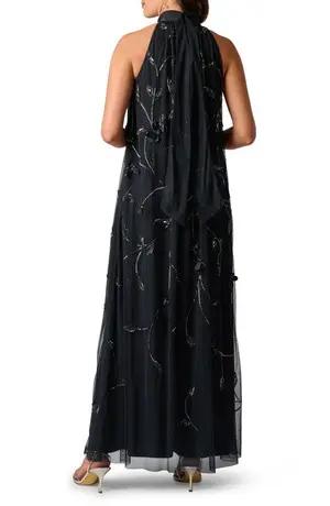 Adrianna Papell Beaded Floral Trapeze Gown